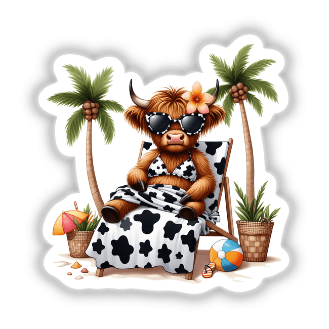 Cute Highland Cow In Cow Print Bikini Stickers Ella Designz Decal Venue