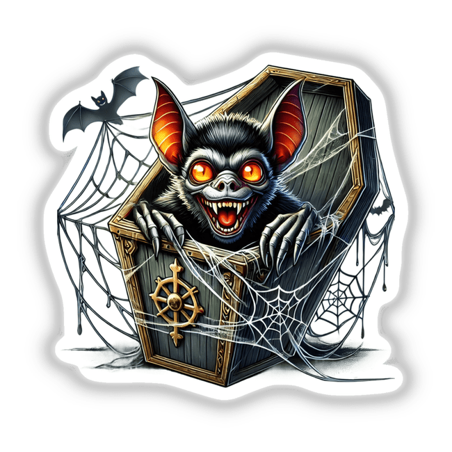 Spooky Vampire Bat Peering from Coffin | Decal Venue