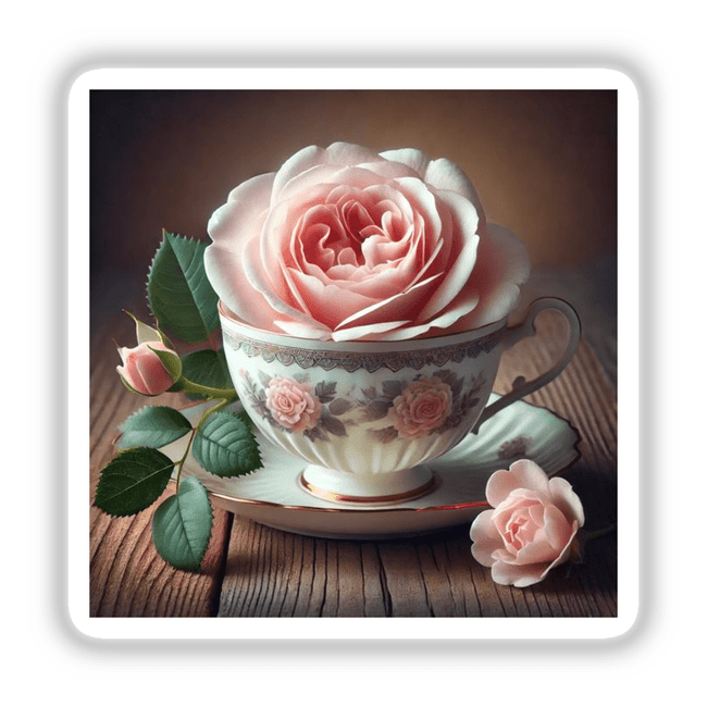 Vintage Tea Rose in Teacup Art - DecalVenue – Decal Venue