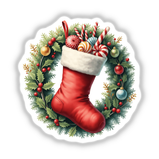 Christmas Wreath Stocking Stickers or Art - Decal Venue