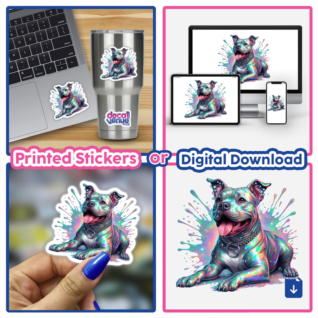 Holographic Color Splash Pitbull Dog Stickers | Decal Venue