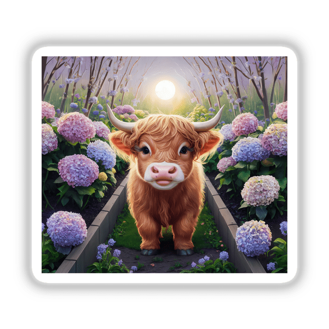 Highland Cow Hydrangeas Art by Decal Venue