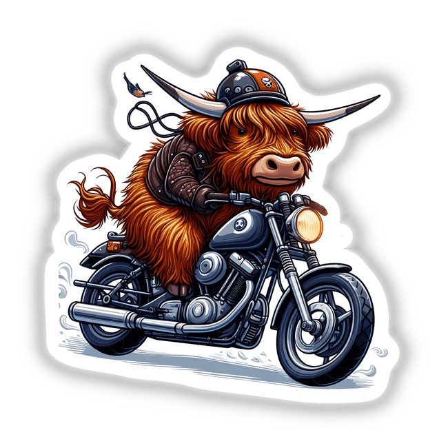 Cute Highland Cow Riding Motorcycle Sticker Pack | Decal Venue