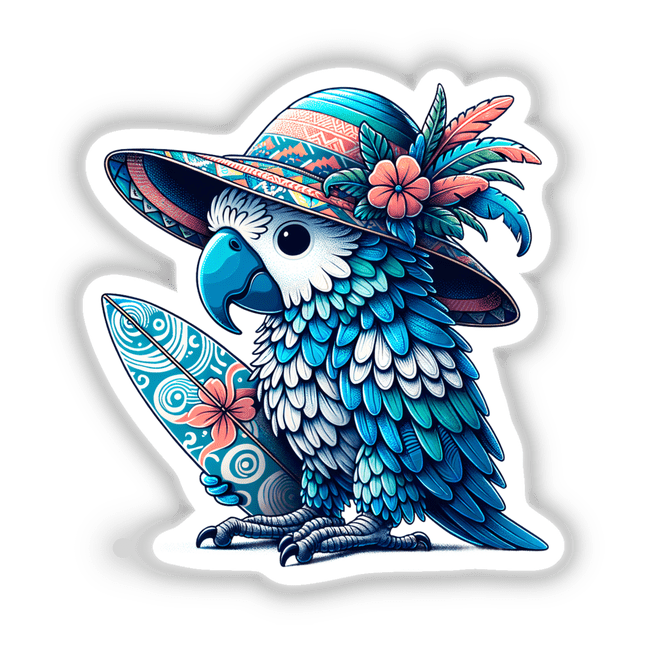 Parrot Beach Art with Surfboard Sticker – Decal Venue