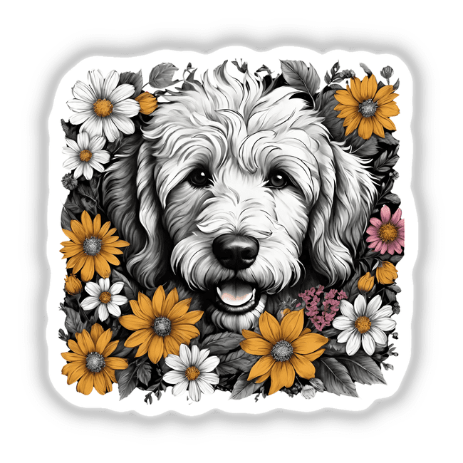 Goldendoodle Dog Floral Portrait Stickers | Decal Venue
