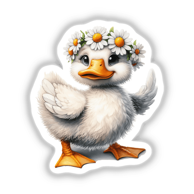 Cute White Duck with Daisy Headband Stickers | Ella Designz – Decal Venue