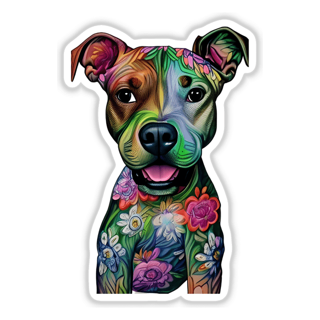 Colorful Smiling Pitbull Stickers and Art | Decal Venue
