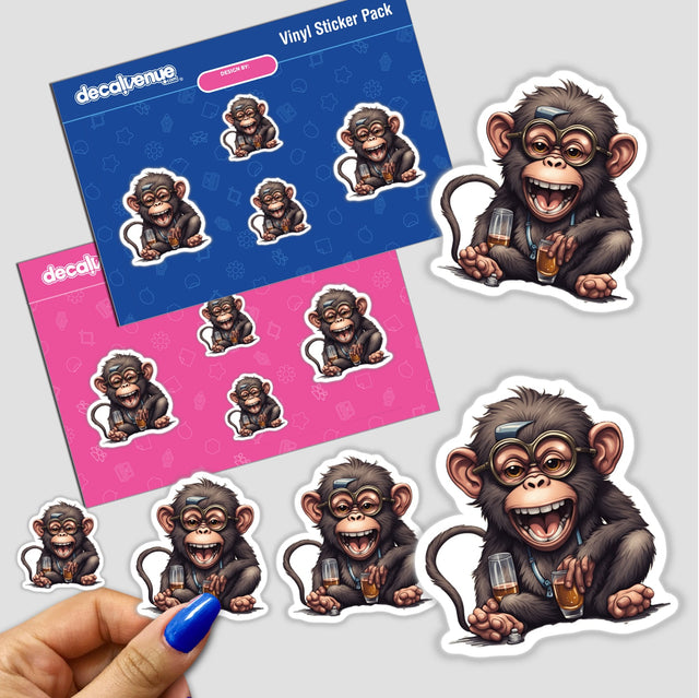 Fun Drinking Chimp Stickers | PanzeeArt – Decal Venue