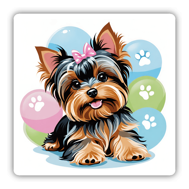 Cute Yorkie w/Bow & Pawprints | Ella Designz – Decal Venue