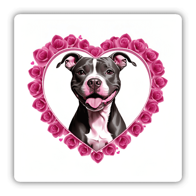 Pitbull in Pink Roses Stickers or Digital Art | Decal Venue