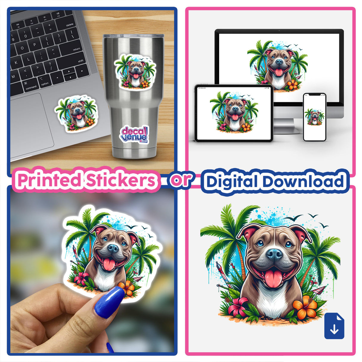 Pitbull Dog Beach Art Stickers - Decal Venue