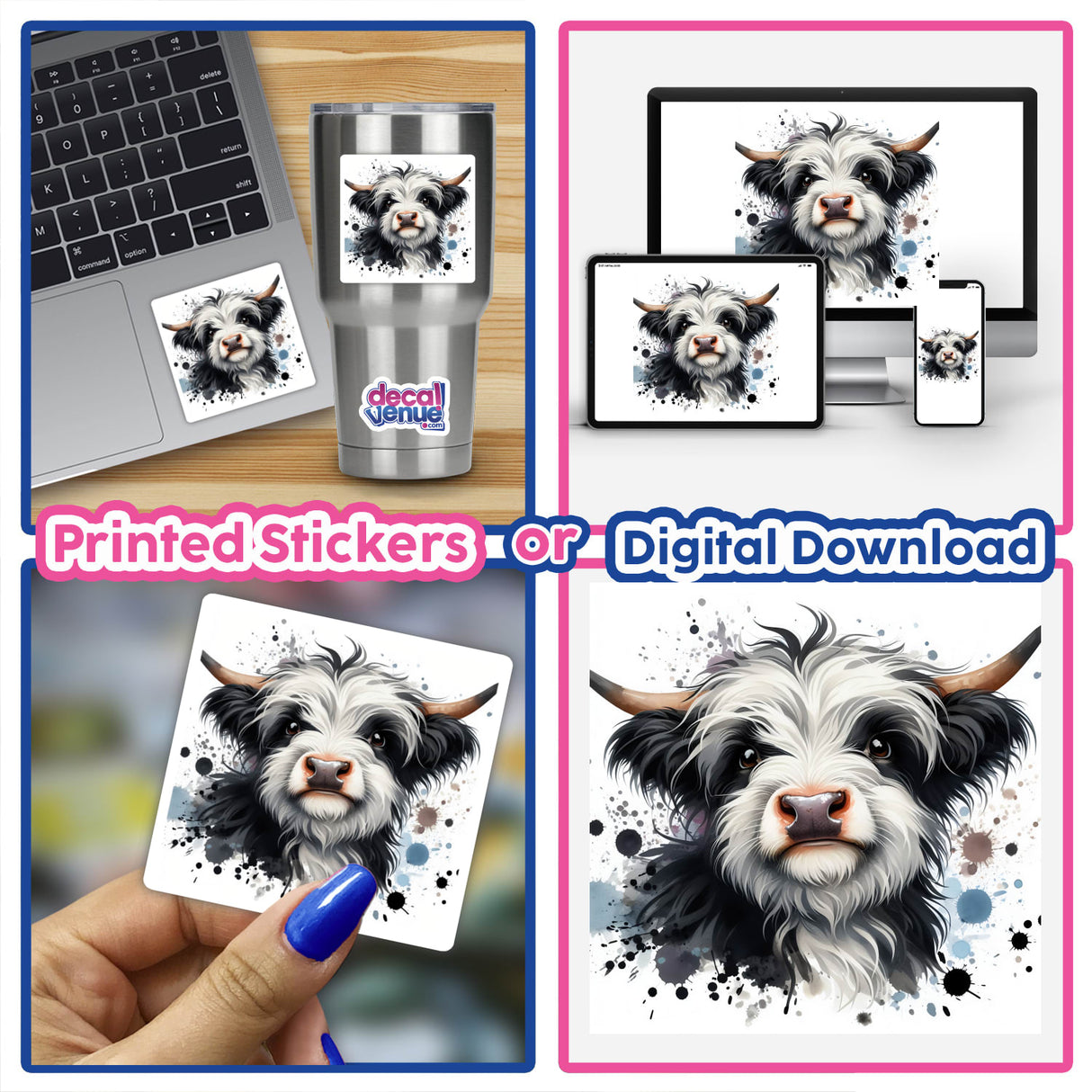Highland Cow Splatter Stickers | Ella Designz – Decal Venue Highland Cow Splatter Stickers | Ella Designz – Decal Venue