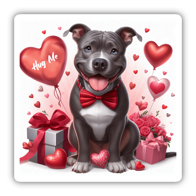 Hug Me Valentines Pitbull Stickers by Decal Venue